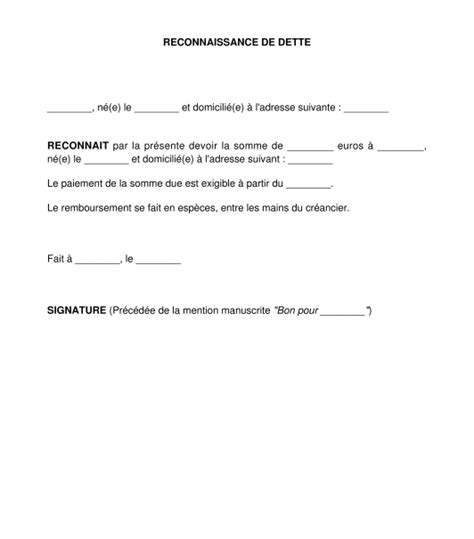 Formulaire Reconnaissance De Dette Gratuit Ruwkhs