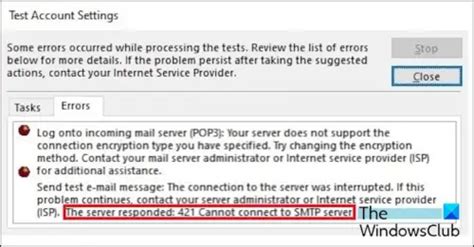 The Server Responded 421 Cannot Connect To Smtp Outlook Error