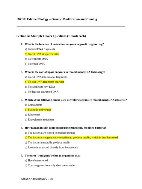 Genetic Modification And Cloning Pdf Molecular Cloning Plasmid