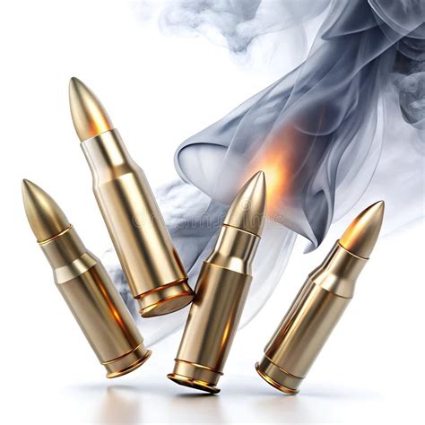3d Flying Bullets With Smoke Isolated On White Background Stock