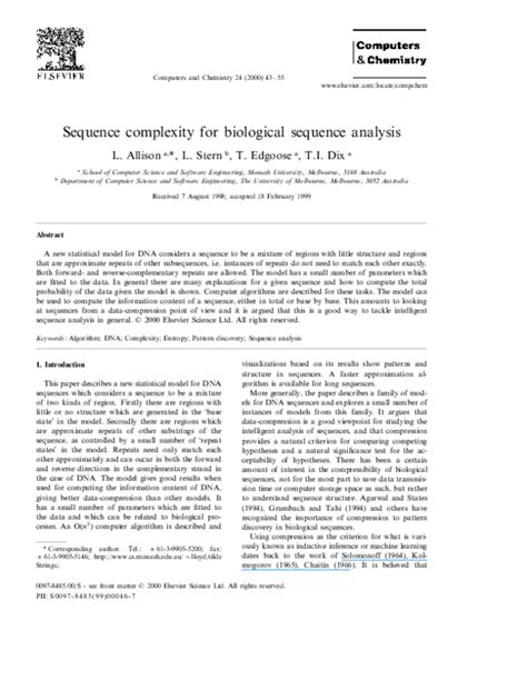 Pdf Sequence Complexity For Biological Sequence Analysis