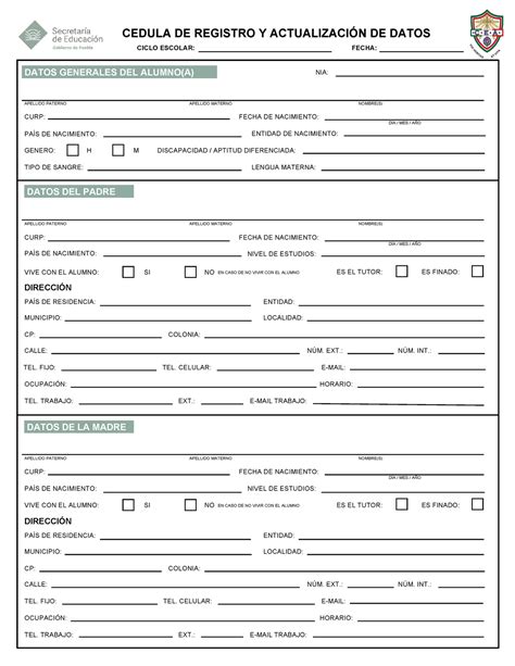Como Llenar Cedula De Registro Y Actualizacion De Datos MXEDUSA