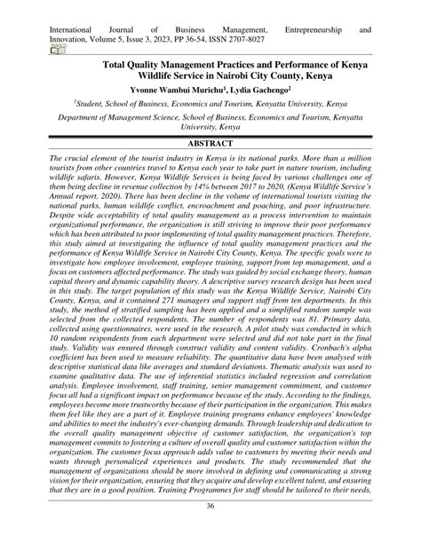 Pdf Total Quality Management Practices And Performance Of Kenya Wildlife Service In Nairobi