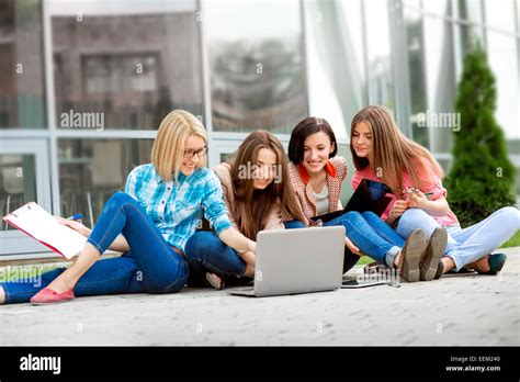 Young And Happy Girlfriends Or Classmates Having Fun At The School Or