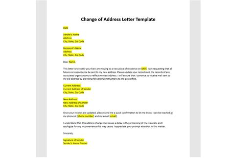 Editable Change Of Address Letter Template Change Of Address Letter Template Change Letter