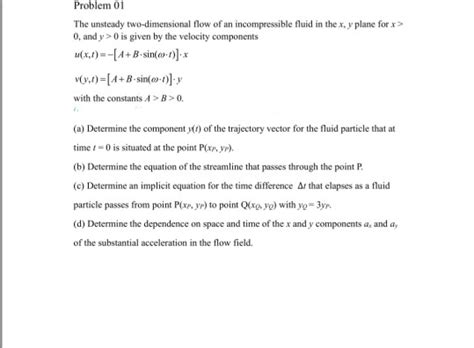 solved problem 01 the unsteady two dimensional flow of an
