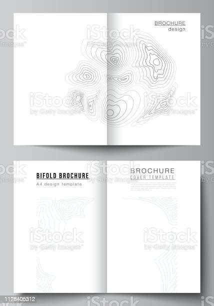 두 개의 A4 형식 현대 표지 샘플의 벡터 레이아웃 Bifold 브로셔 잡지 전단지 책자 연례 보고서에 대 한 템플릿을 디자인 합니다 지형 등고선 지도 추상 흑백 배경입니다