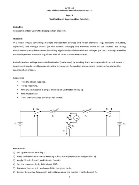 Eee 102 Expt 4 Super Position Theorem Download Free Pdf