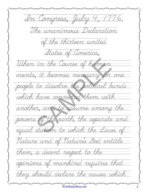 Founding Documents Copywork Declaration Of Independence Cursive