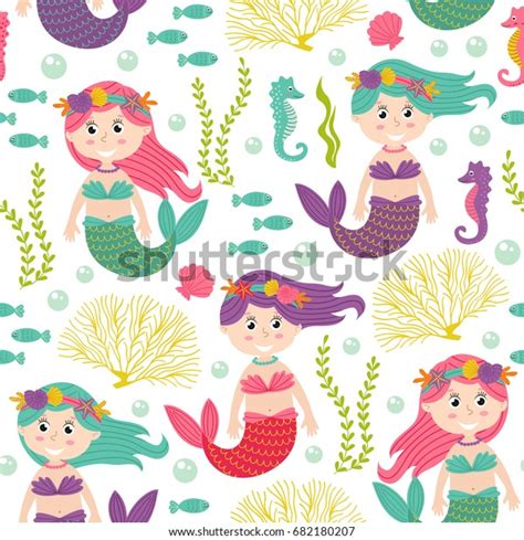 Seamless Pattern Mermaid Under Sea Vector Stock Vector Royalty Free