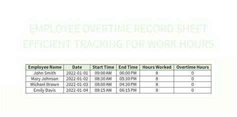 Employee Overtime Record Sheet Efficient Tracking For Work Hours Excel