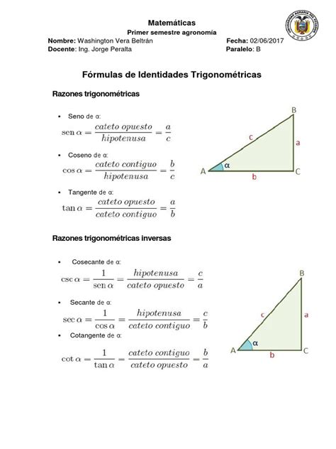Formula De Identidades Trigonométricasdocx