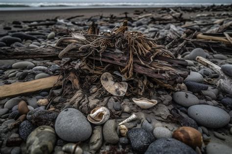 Premium Photo A Beach With A Pile Of Sea Shells And A Sea Shell On It