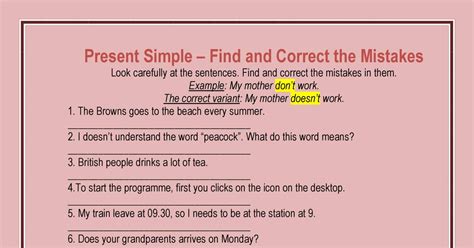 Present Simple Find And Correct The Mistakes 1 Pdf DocDroid