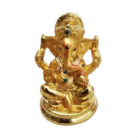 Metal Golden Medium Lord Ganesha Idol For Car Dashboard And Home Decor