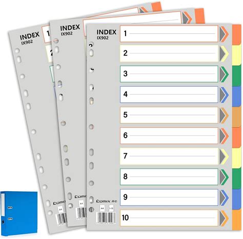 3 Pack File Dividers A4 File Dividers 10 Part Card Folder Dividers Multi Colour Ring Binder