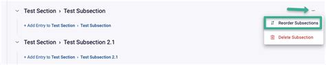 how do i reorder project sections subsections or entries loopio