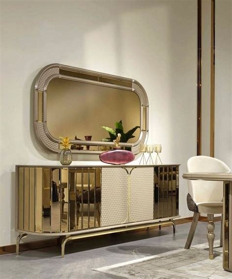Jvmoebel Sideboard Designer Sideboard Gold Beige Spiegel Holz Anrichte