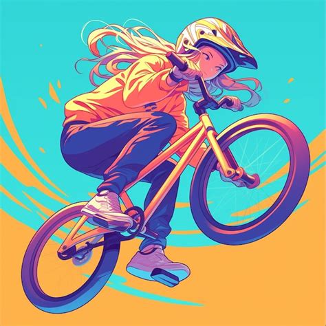 바톤 루지 의 한 소녀 가 만화 스타일 로 Bmx 점프 를 연습 하고 있다 프리미엄 Ai 생성 벡터