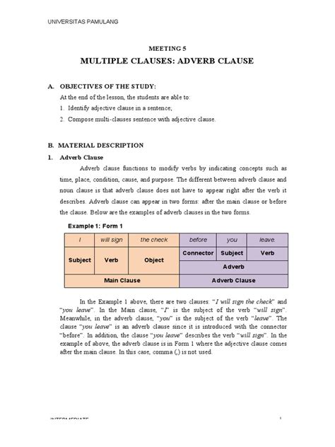 English 2 05 Structure Adverb Clause Pdf Adverb Subject Grammar