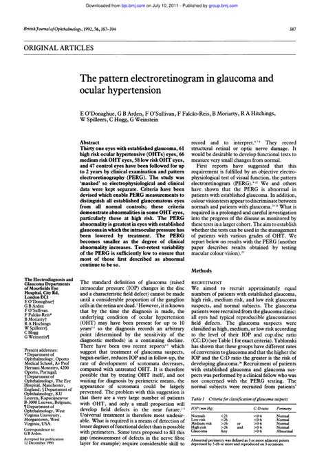 Pdf The Pattern Electroretinogram In Glaucoma And Ocular Hypertension