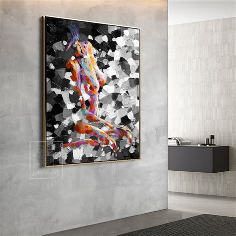 Naked Woman Impasto Painting Large Abstract Wall Decor Black And White