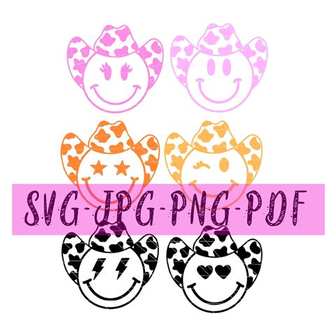 Smiley Cowboy Hat Svg Smiley Face Png Smiley Face Bundle Cow Print Hat Svg Cowboy Hat Svg