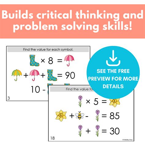 Spring Themed Math Logic Problems Puzzles Addition Subtraction Multip Shelley Gray Teaching