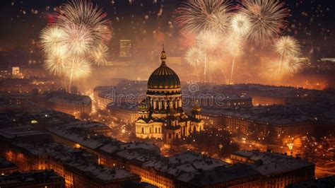 Happy New Year In The Capital There Are Fireworks In The Sky At Night Generate Ai Stock