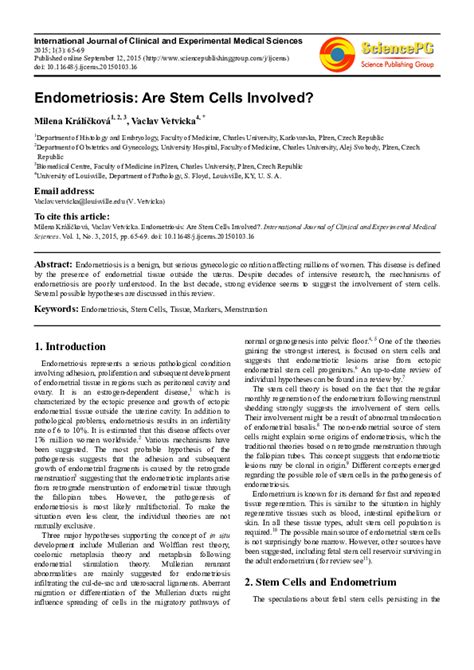Pdf Endometriosis Are Stem Cells Involved