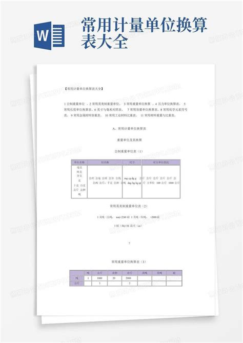 常用计量单位换算表大全word模板下载 编号ljazwkpo 熊猫办公