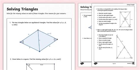 Solving Triangles Activity Sheet Teacher Made Twinkl