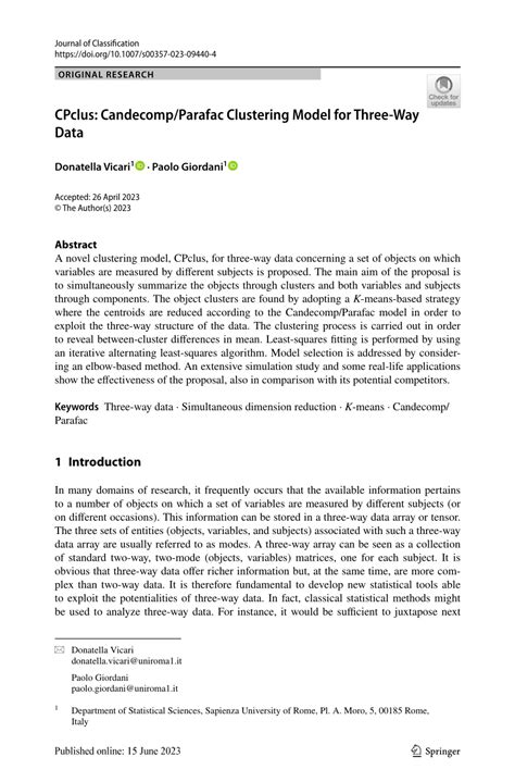 Pdf Cpclus Candecomp Parafac Clustering Model For Threeway Data