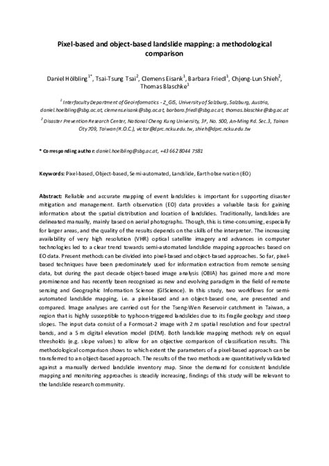 Pdf Pixel Based And Object Based Landslide Mapping A Methodological Comparison