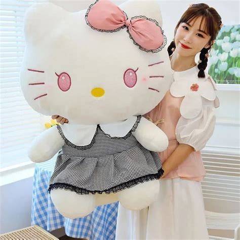 Sanrio Hello Kitty Plush Toy Dark Series Cute Cartoon Kt Cat Doll 70cm