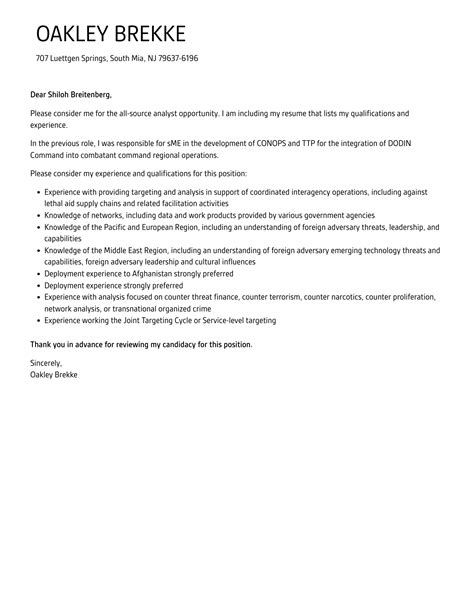 All Source Analyst Cover Letter Velvet Jobs