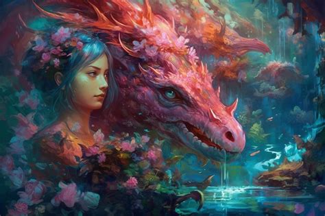 Premium Ai Image A Girl With Blue Hair And A Dragon Head