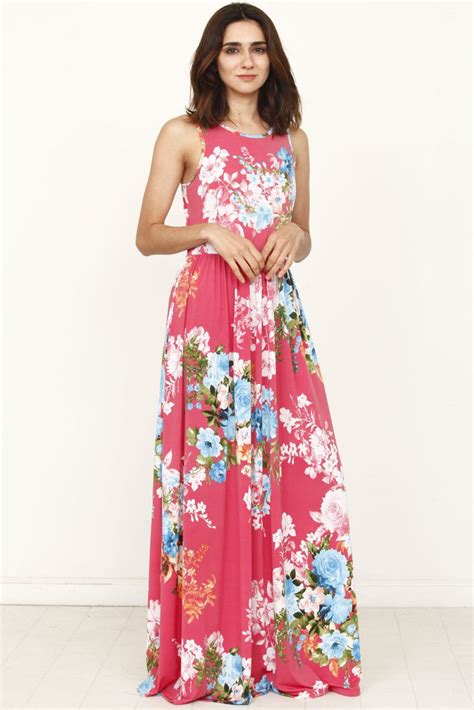Sleeveless Dark Pink Floral Maxi Dress éloges