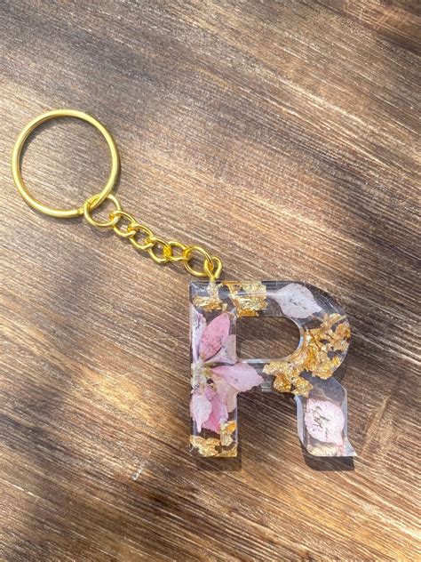 Pink Floral Letter R Keychain Etsy