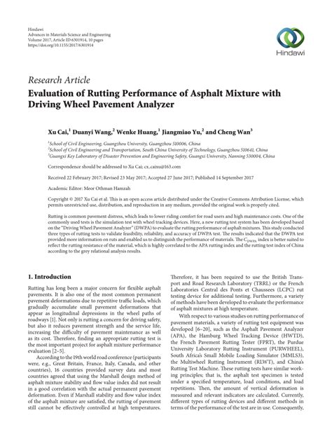 Pdf Evaluation Of Rutting Performance Of Asphalt Mixture With Driving