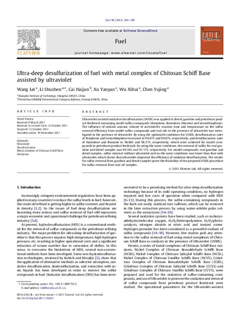 Pdf Ultra Deep Desulfurization Of Fuel With Metal Complex Of Chitosan