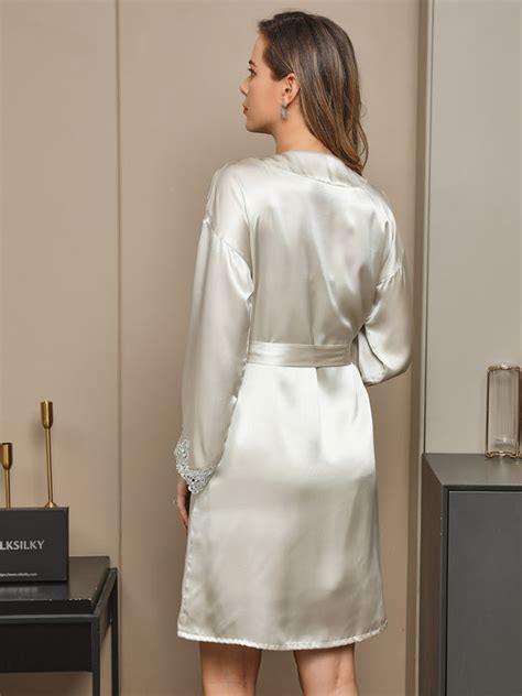 Silksilky Lace Trim Silk Robe With Nightgown Silk Nightwear For Women