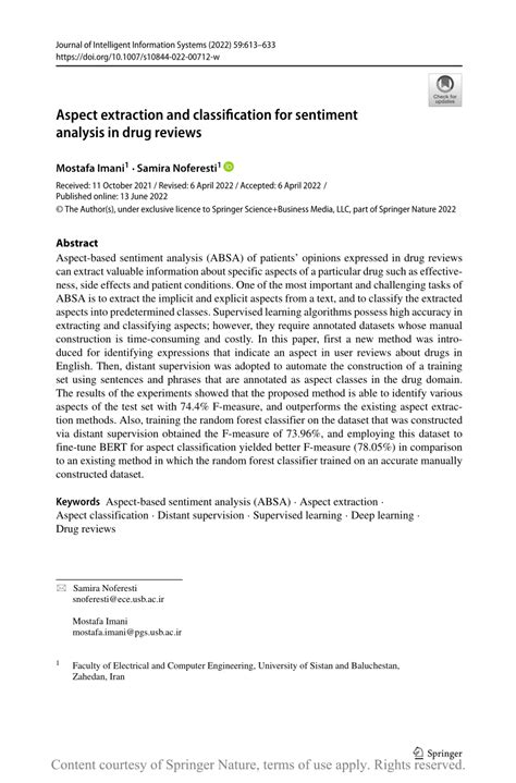 Aspect Extraction And Classification For Sentiment Analysis In Drug