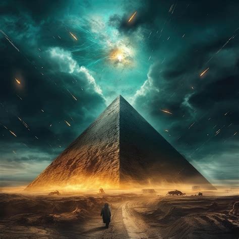 Premium Ai Image Pyramid Thunder Surrealistic Storm Illustration