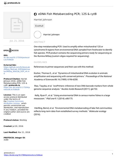 Pdf Edna Fish Metabarcoding Pcr 12s And Cytb V1