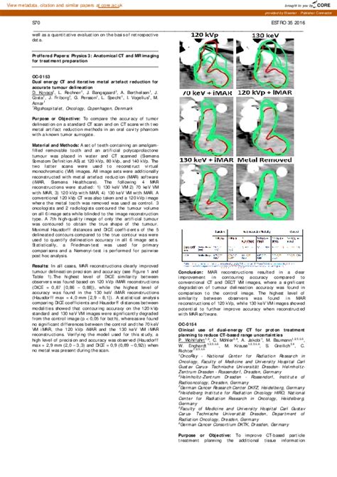 Pdf Oc 0153 Dual Energy Ct And Iterative Metal Artefact Reduction