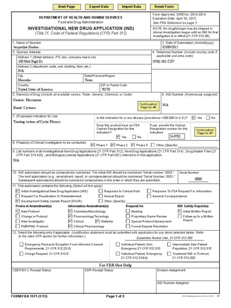 Fda Ind Form Pdf Clinical Trial Food And Drug Administration
