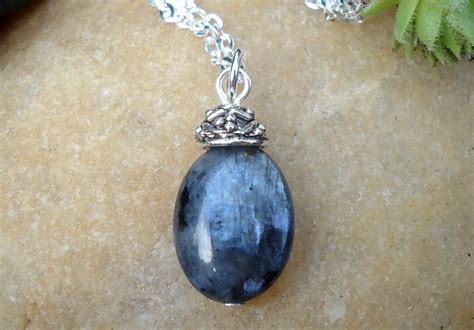 Labradorite Stone Pendant Necklace Sterling Silver Chain Gold Statement
