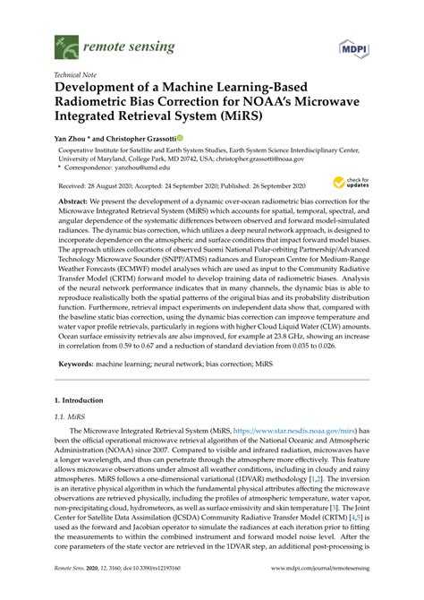 Pdf Development Of A Machine Learning Based Radiometric Bias Correction For Noaas Microwave