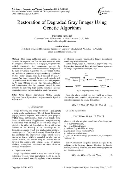 Pdf Restoration Of Degraded Gray Images Using Genetic Algorithm